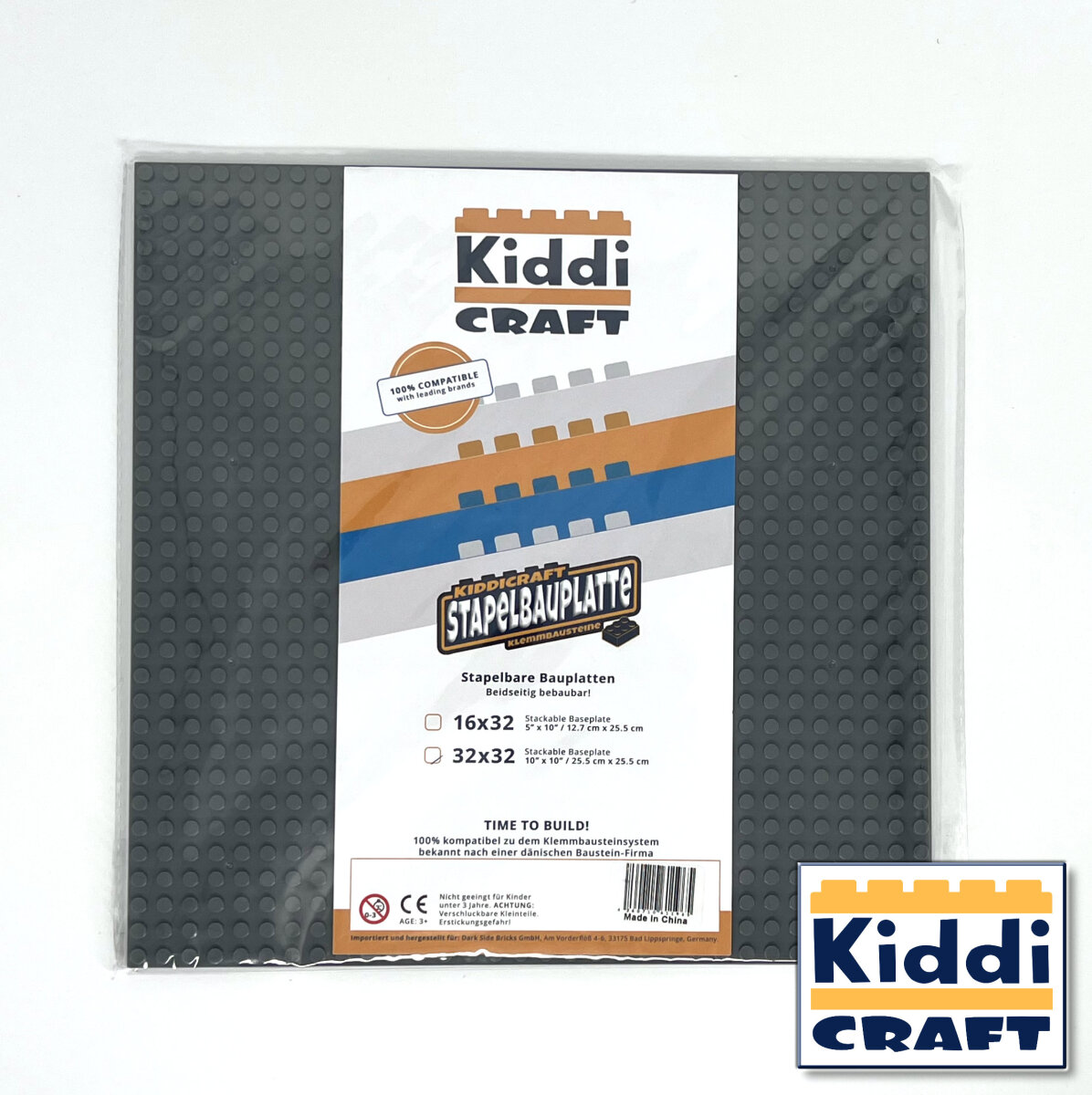 Kiddicraft Stackable Baseplate 32 x 32 Noppen (25,5 x 25,5cm) Dunkelg ...